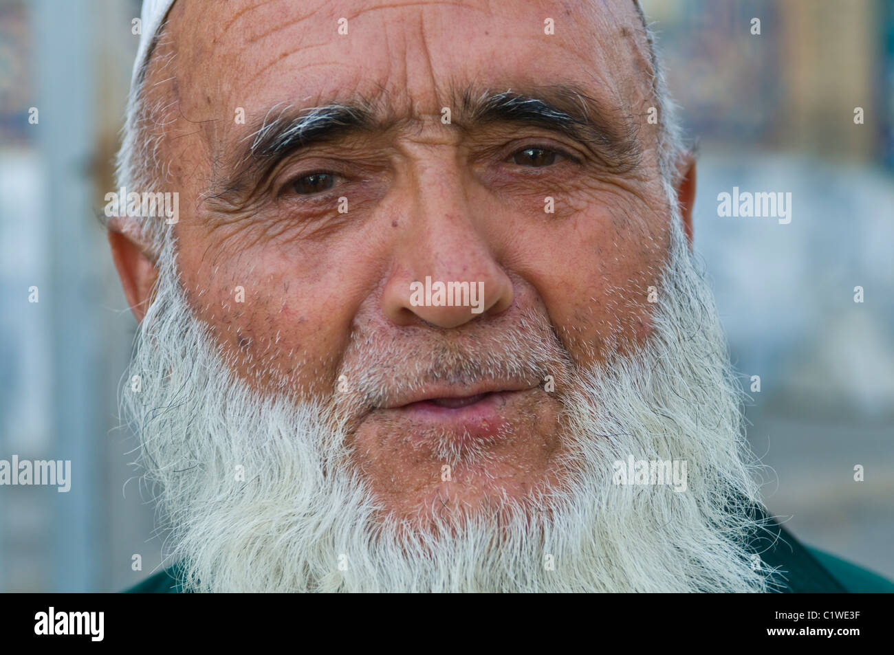 Tajikistan, Dushanbe, portrait of smiling, old man with beard Stock ...