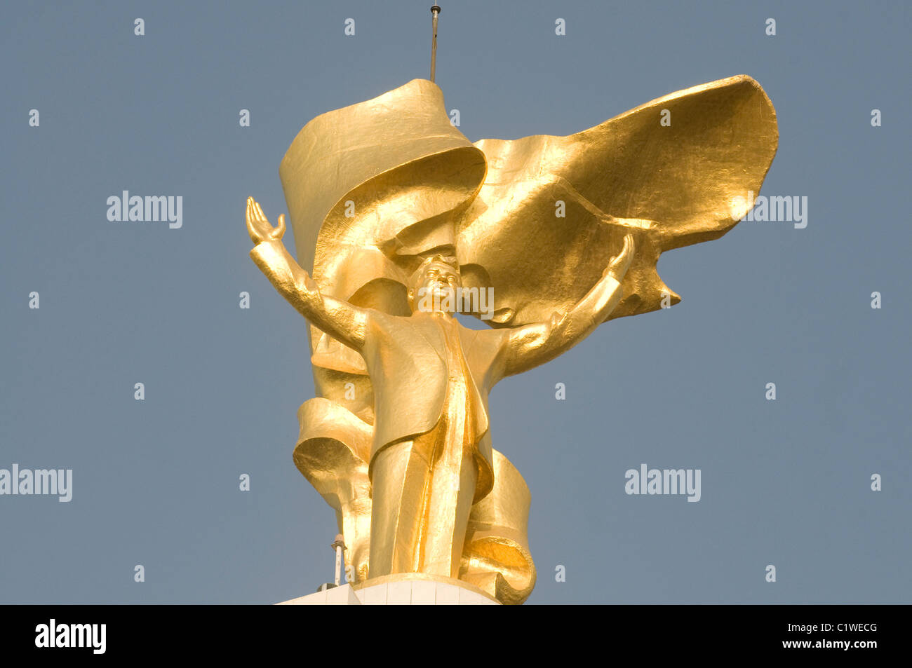 Turkmenistan, Ashgabad, Golden statue at Arch of Neutrality Stock Photo ...