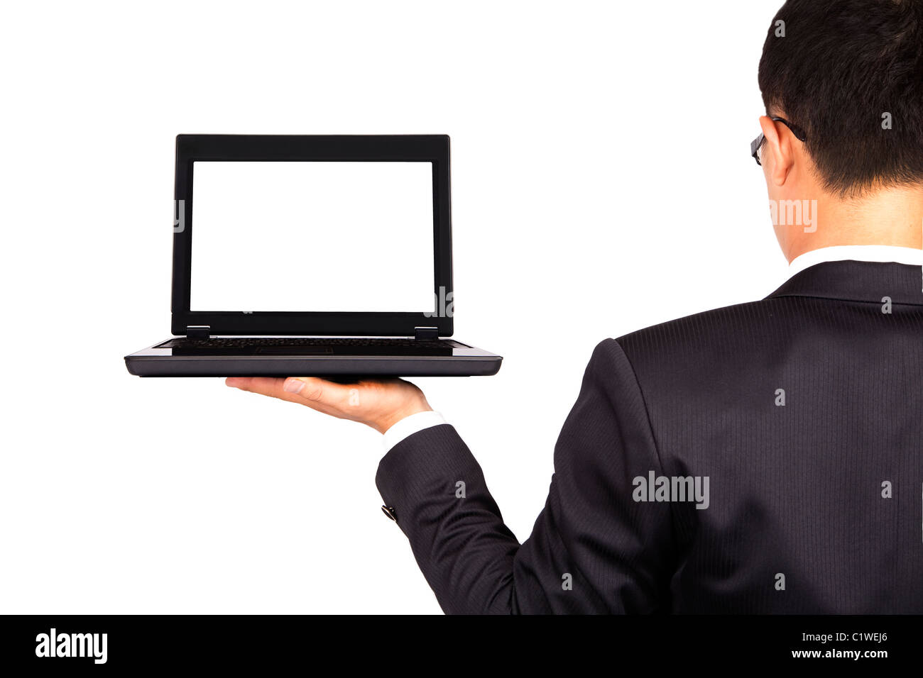 businessman and laptop isolated on white background Stock Photo - Alamy