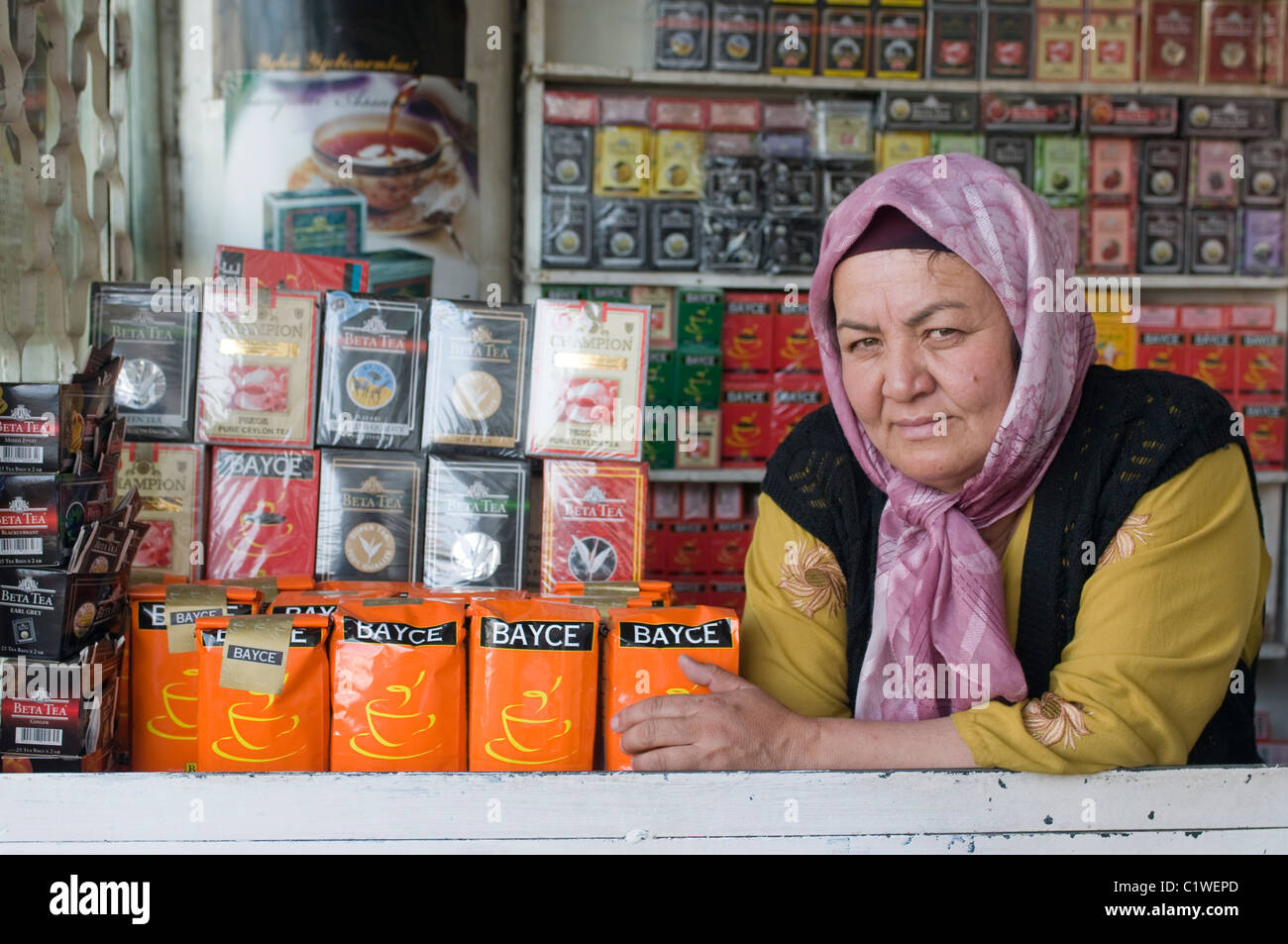 Kyrgyzstan, Osh, Woman selling traditional tea Stock Photo - Alamy