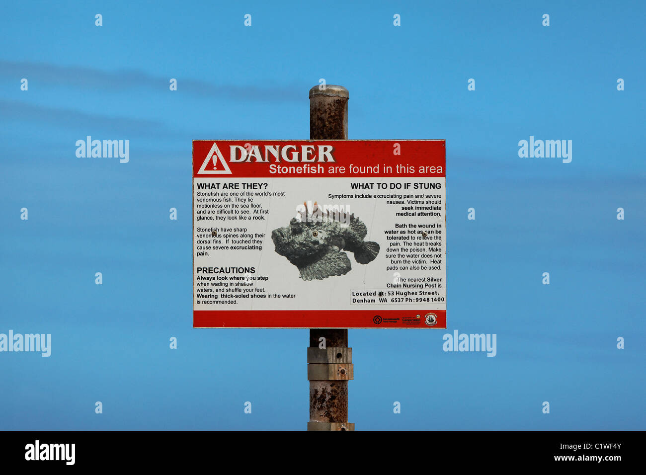 Stonefish warning sign, Shark Bay Western Australia Stock Photo - Alamy