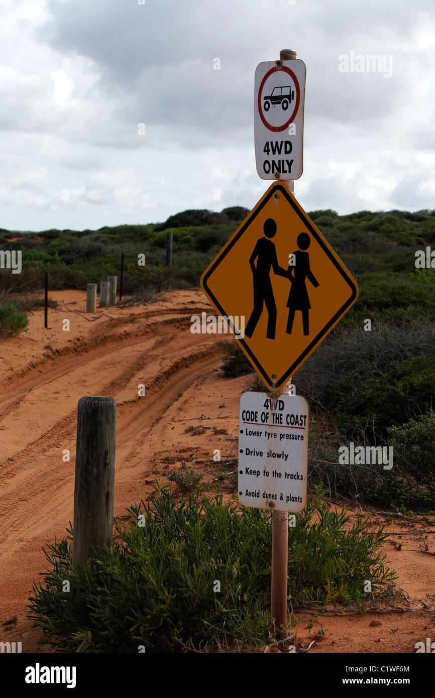 4WD and pedestrian walk signs, Shark Bay Western Australia Stock Photo ...