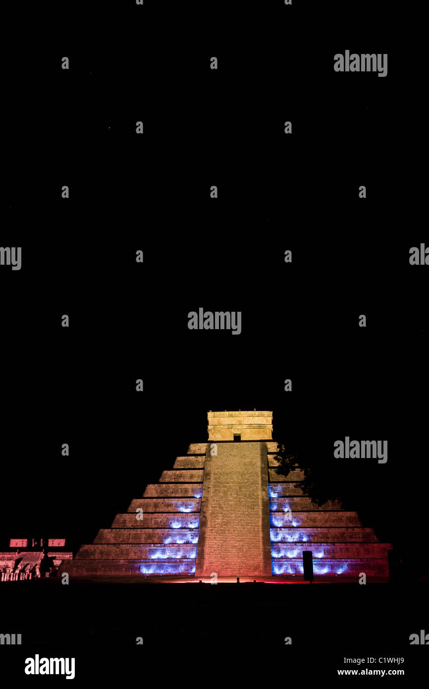 Evening light and sound show at the Kukulkan Pyramid or “El Castillo ...