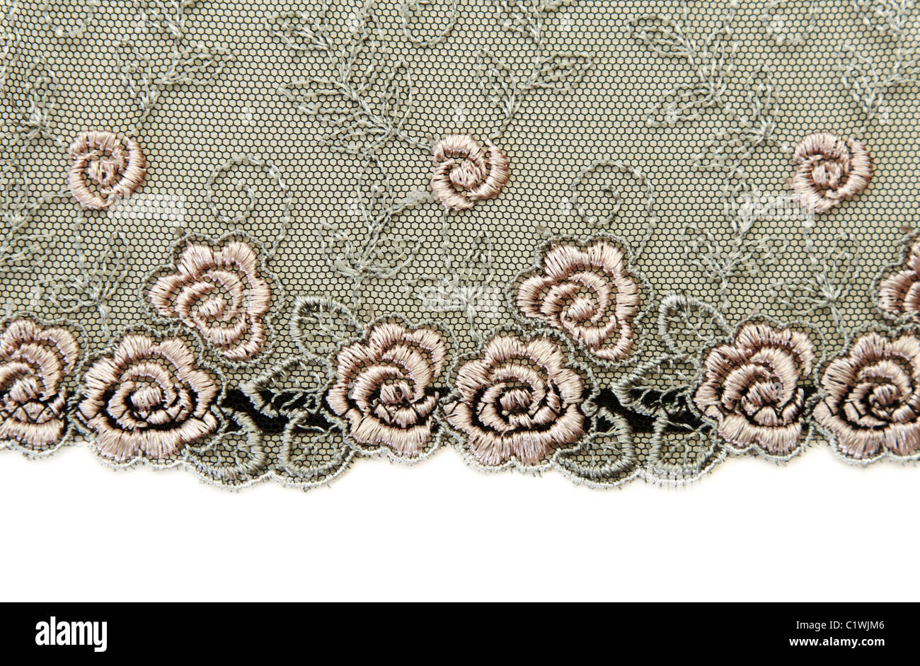 Black lace with pattern rose flowerses on white background Stock Photo ...