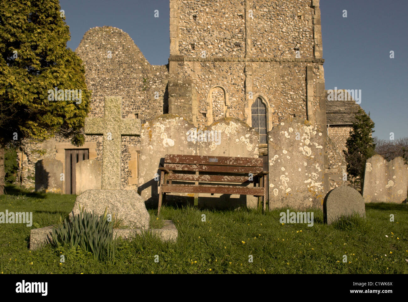 Late afternoon sun on the Anglo-Saxon church of St Mary, Sompting, West ...