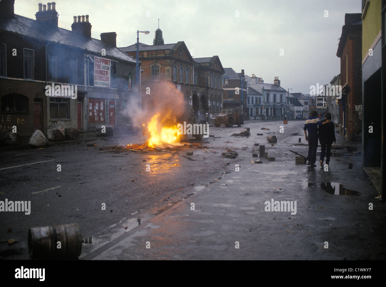 Northern Ireland The Troubles. 1980s. Falls Road, British army vehicle ...