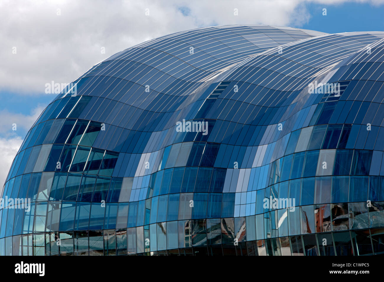 Daytime view of the curved glass roof of the Sage Gateshead, a concert ...