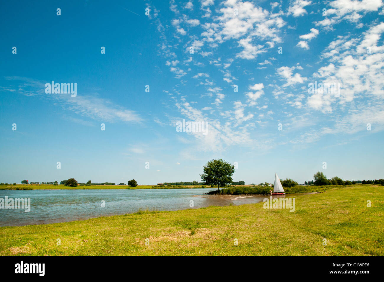 Landscape with river the Lek in Holland Stock Photo - Alamy