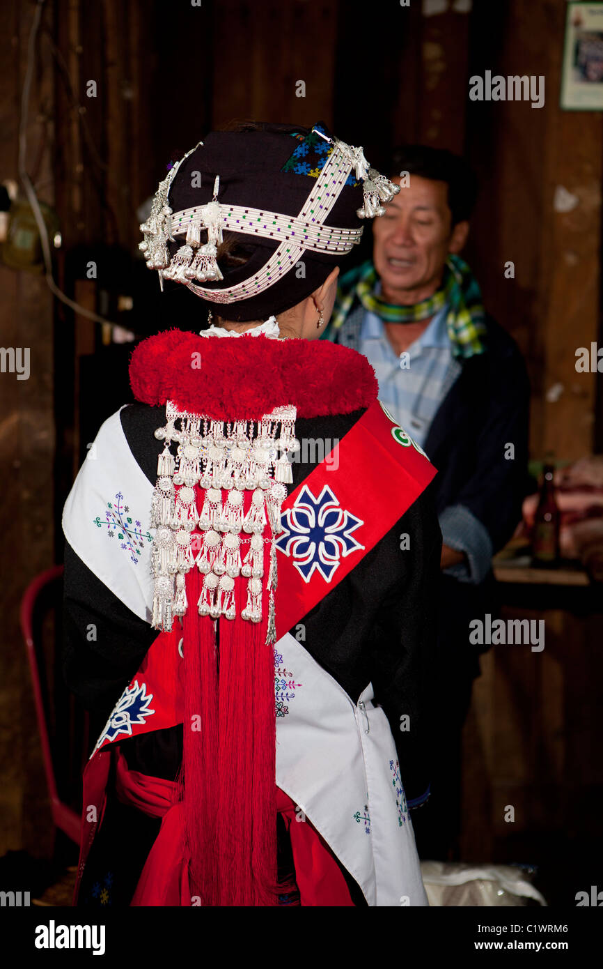 Iu Mien(Yao) shaman looking the fortune telling to bride, Ban Bur ...