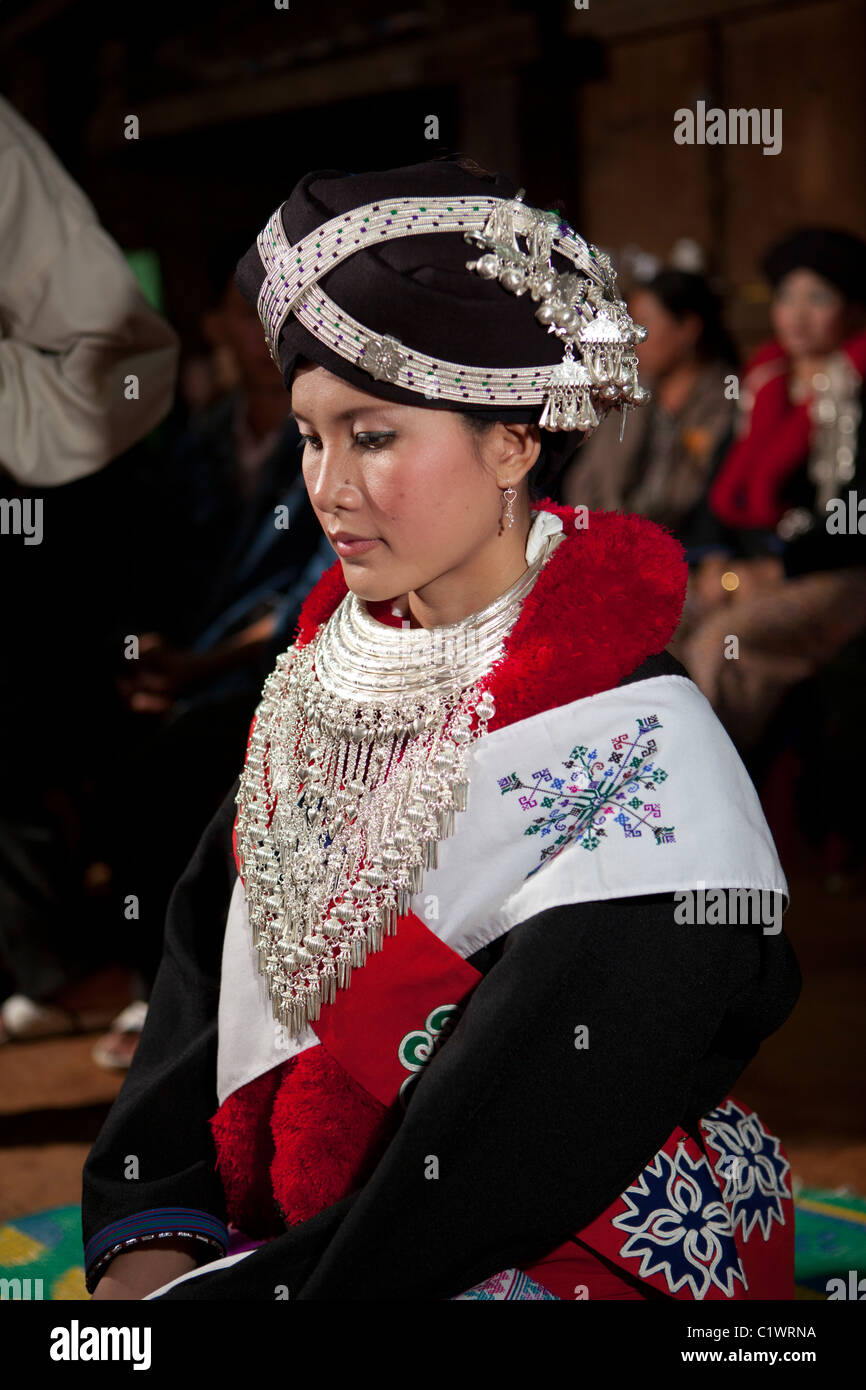 Iu Mien(Yao) shaman looking the fortune telling to bride, Ban Bur ...