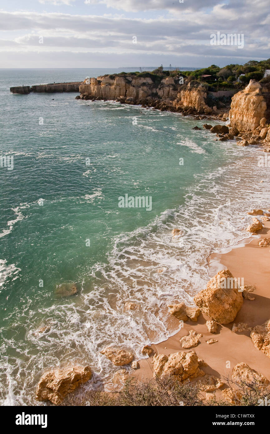 Wide view of the "Castelo" beach near Albufeira, on the Algarve Stock ...