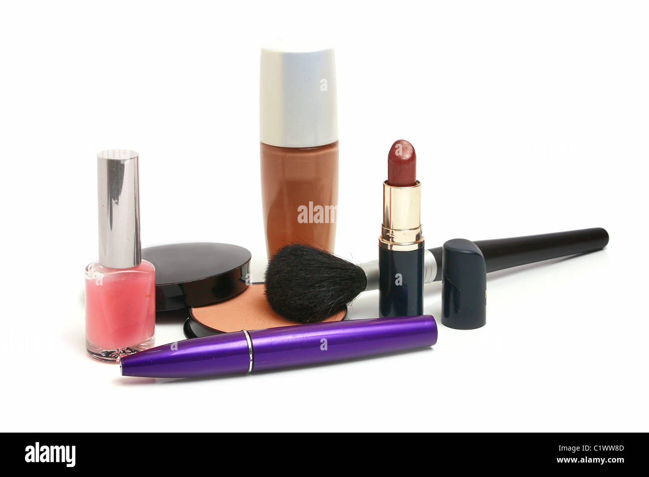 group cosmetics for woman isolated on white background Stock Photo - Alamy