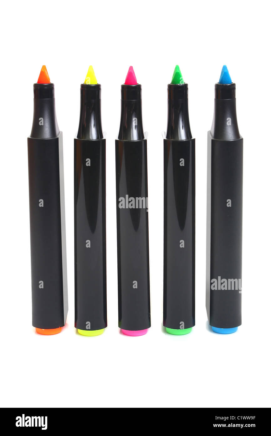 colors plastic markers isolated on white background Stock Photo - Alamy