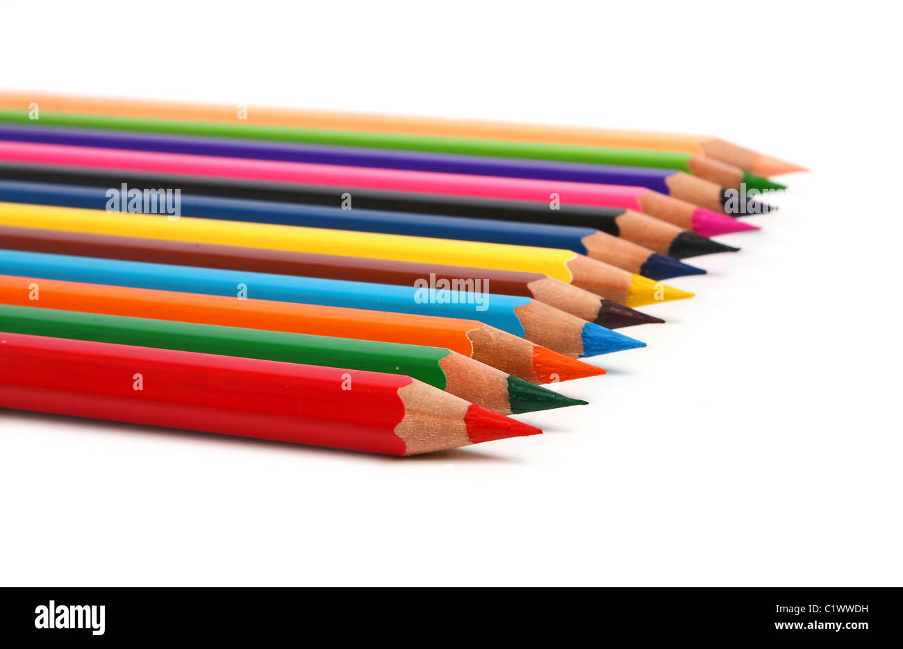 row colors sharp pencils isolated on white background Stock Photo - Alamy