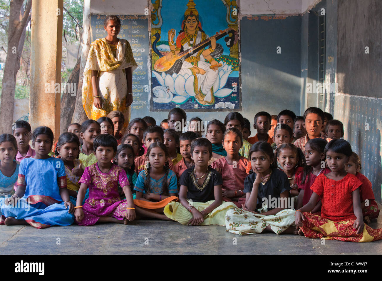 School kids with teacher Andhra Pradesh South India Stock Photo - Alamy