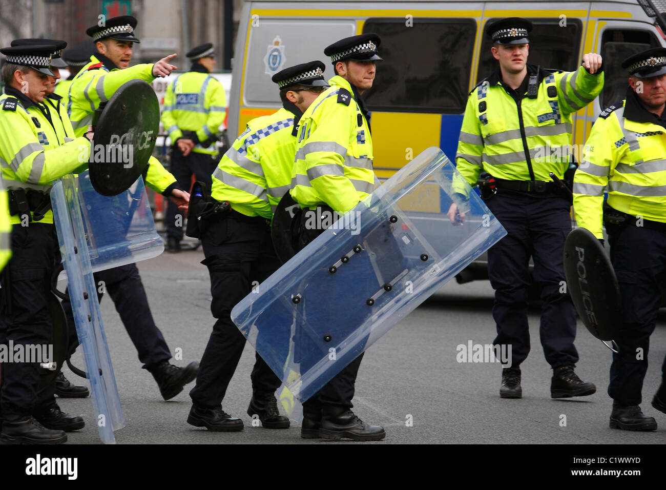 Police with riot shields in Parliament Square London Stock Photo - Alamy