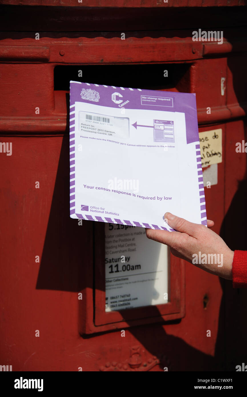 Census Day. Posting a completed 2011 Census document into a Royal mail ...