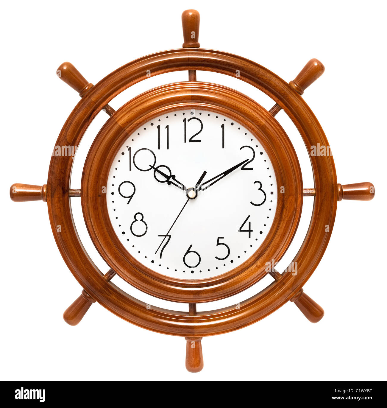 Clock in wood helm isolated on white background Stock Photo - Alamy