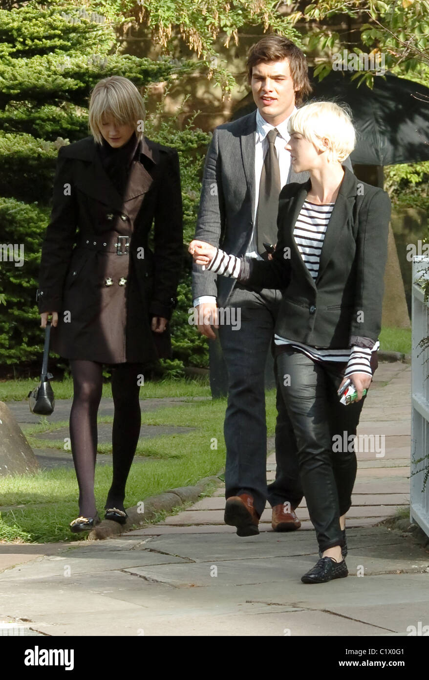 Stephen Beard and Lydia Kelly The cast of Hollyoaks filming the funeral ...