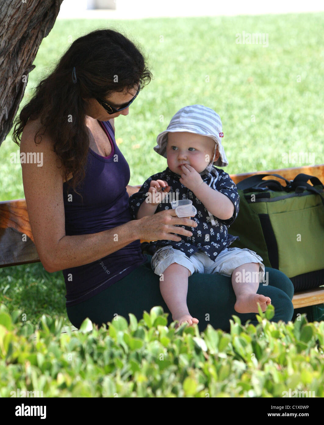Minnie Driver and son Henry in Cross Creek Park in Malibu Los Angeles ...