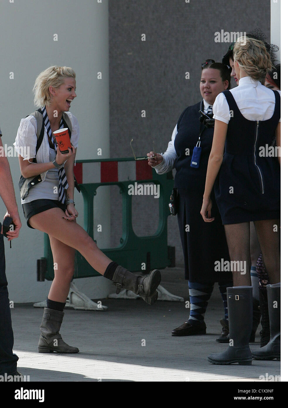 Sarah Harding and Ella Smith on the film set of 'St Trinians: The ...