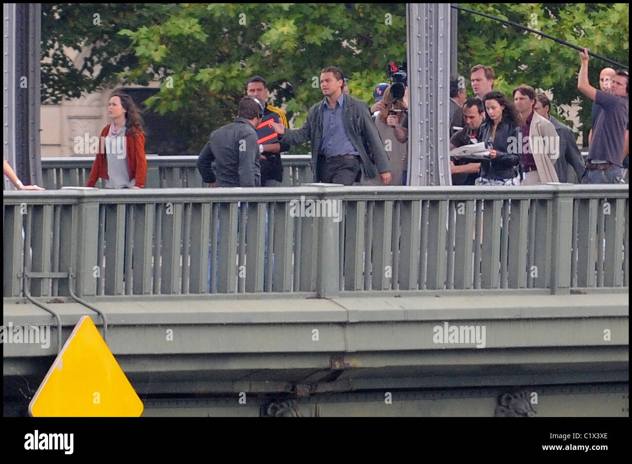 Leonardo DiCaprio and Ellen Paige filming on location at the pont de ...
