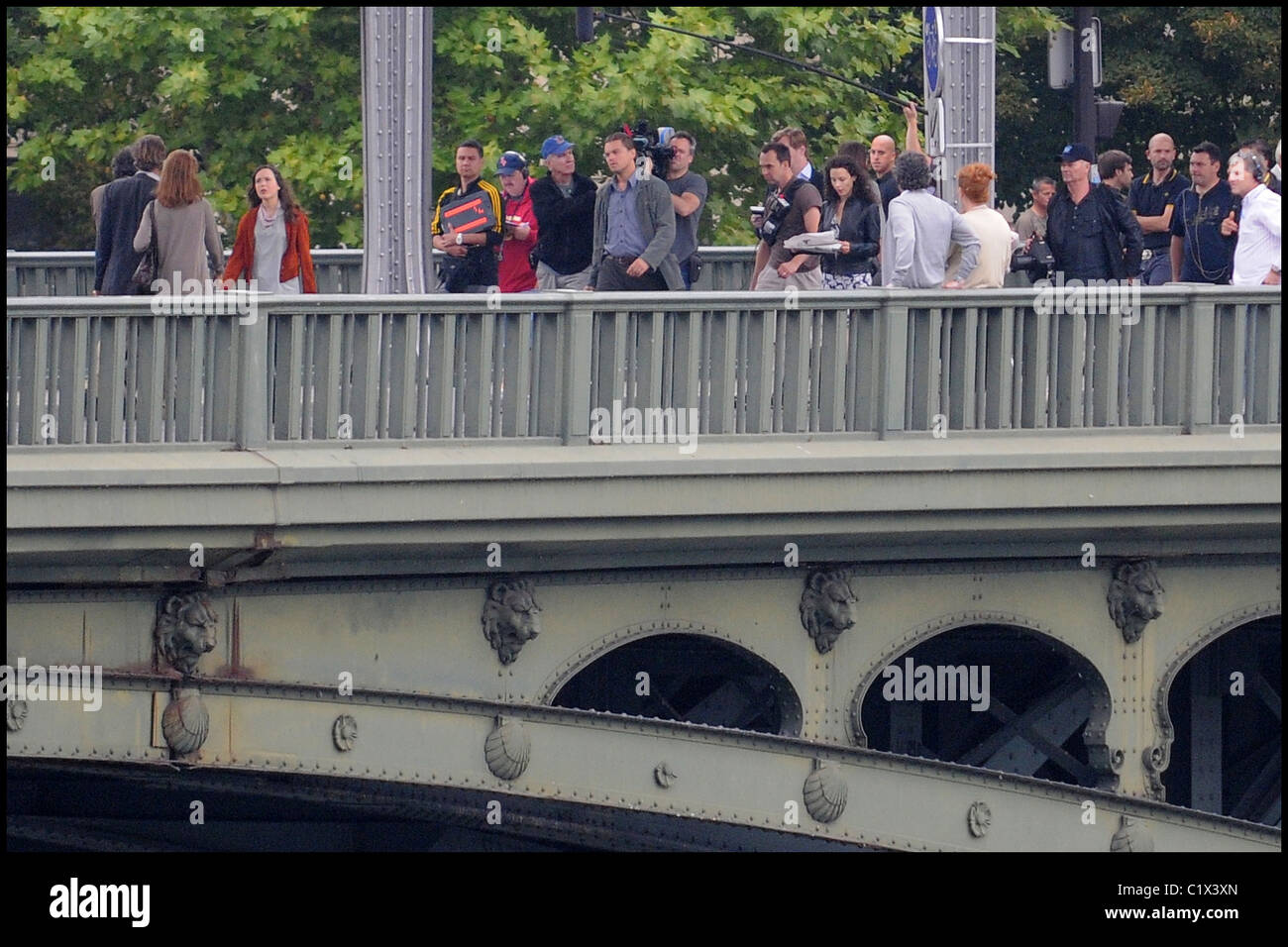 Leonardo DiCaprio and Ellen Paige filming on location at the pont de ...