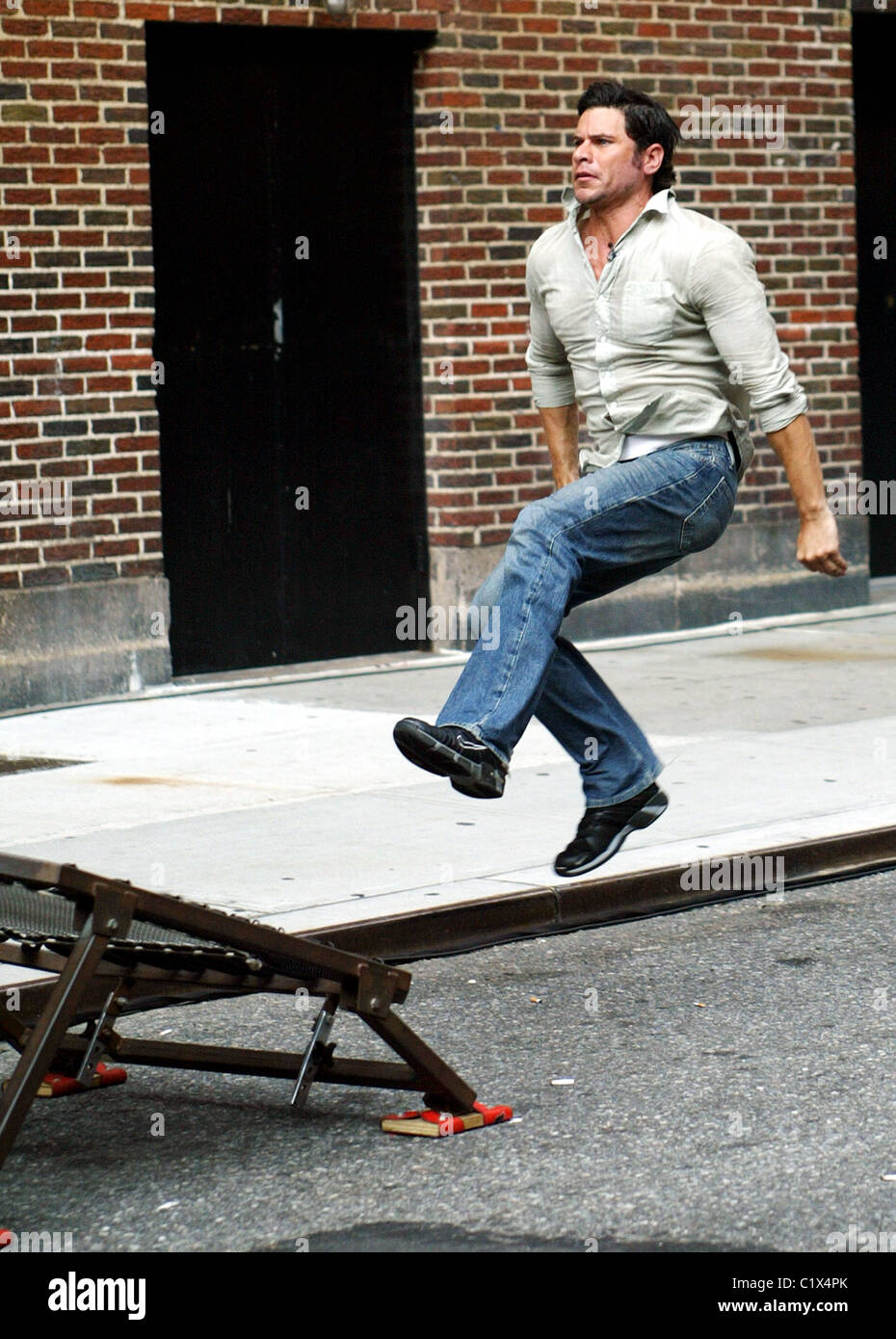 Mark Odgers performs an extreme slam dunk outside the Ed Sullivan ...