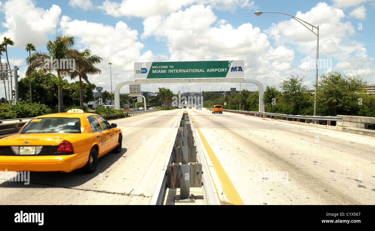 Miami International Airport welcome sign at the entrance of the Airport ...