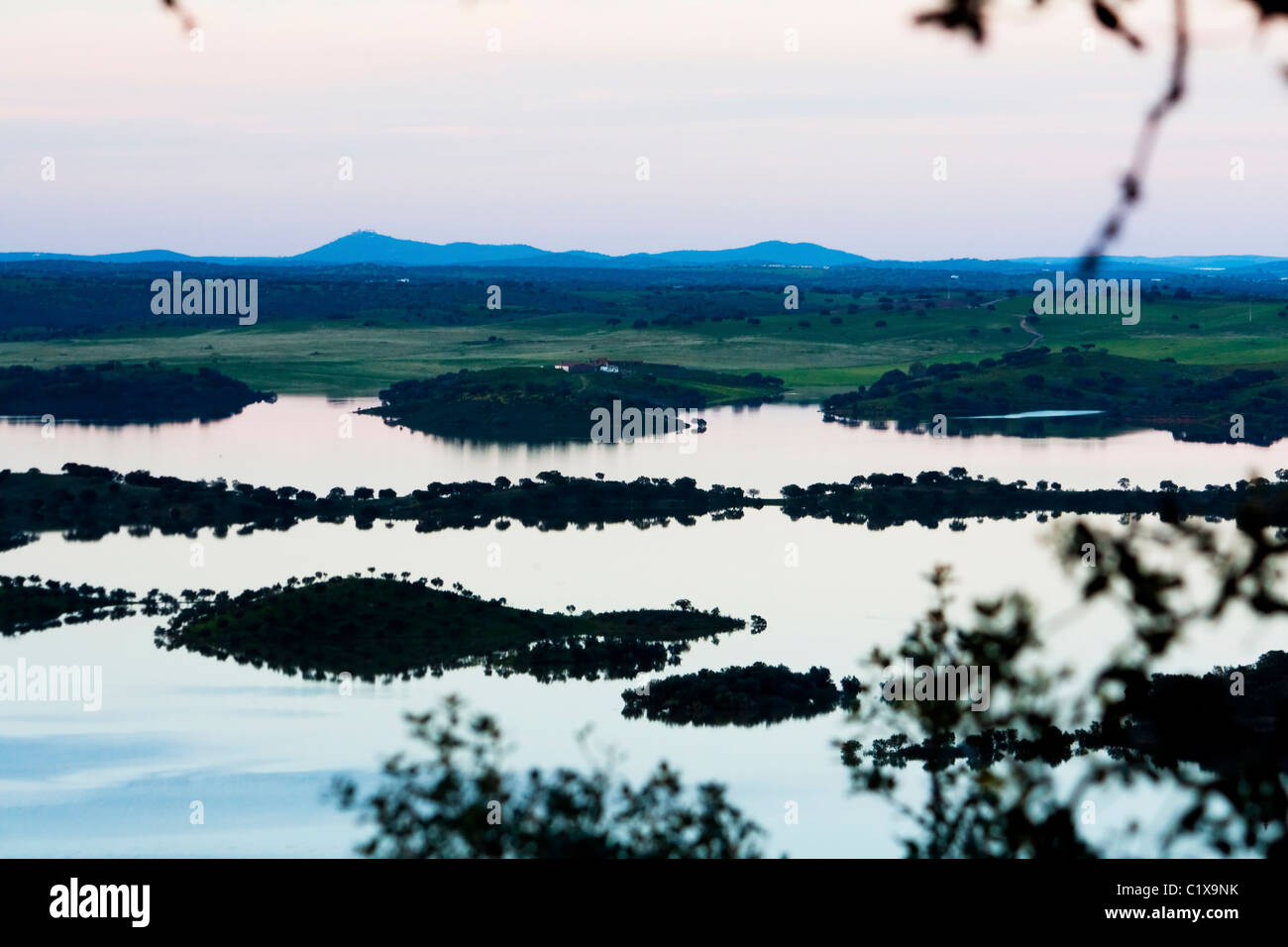 View of a beautiful lake near the Alqueva dam on the Alentejo, Portugal ...