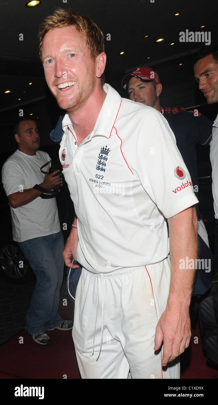 Cricketer Paul Collingwood leaves the Oval and arrives back at the ...