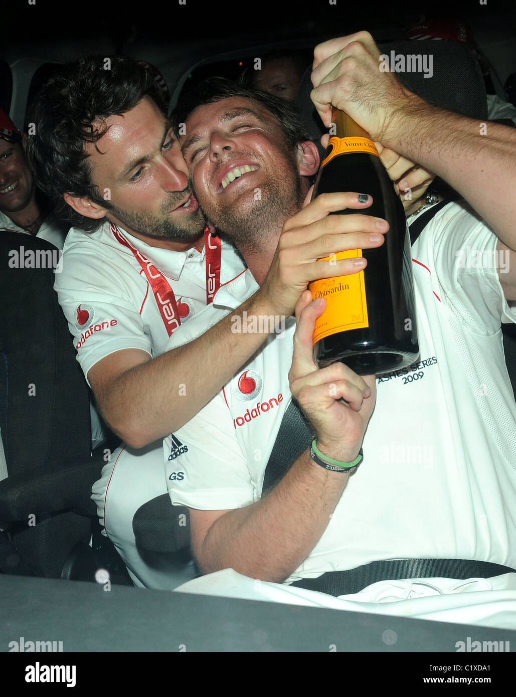 Cricketer Graham Onions and team mate in high spirits as they leave the ...