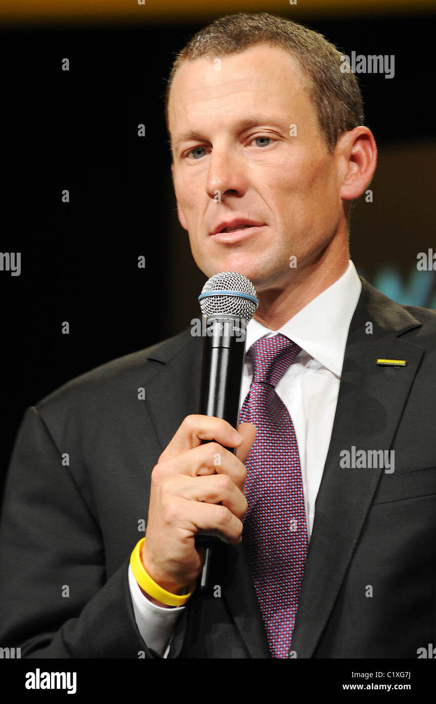 Lance Armstrong speaking at the 'Livestrong Global Cancer Summit' at ...