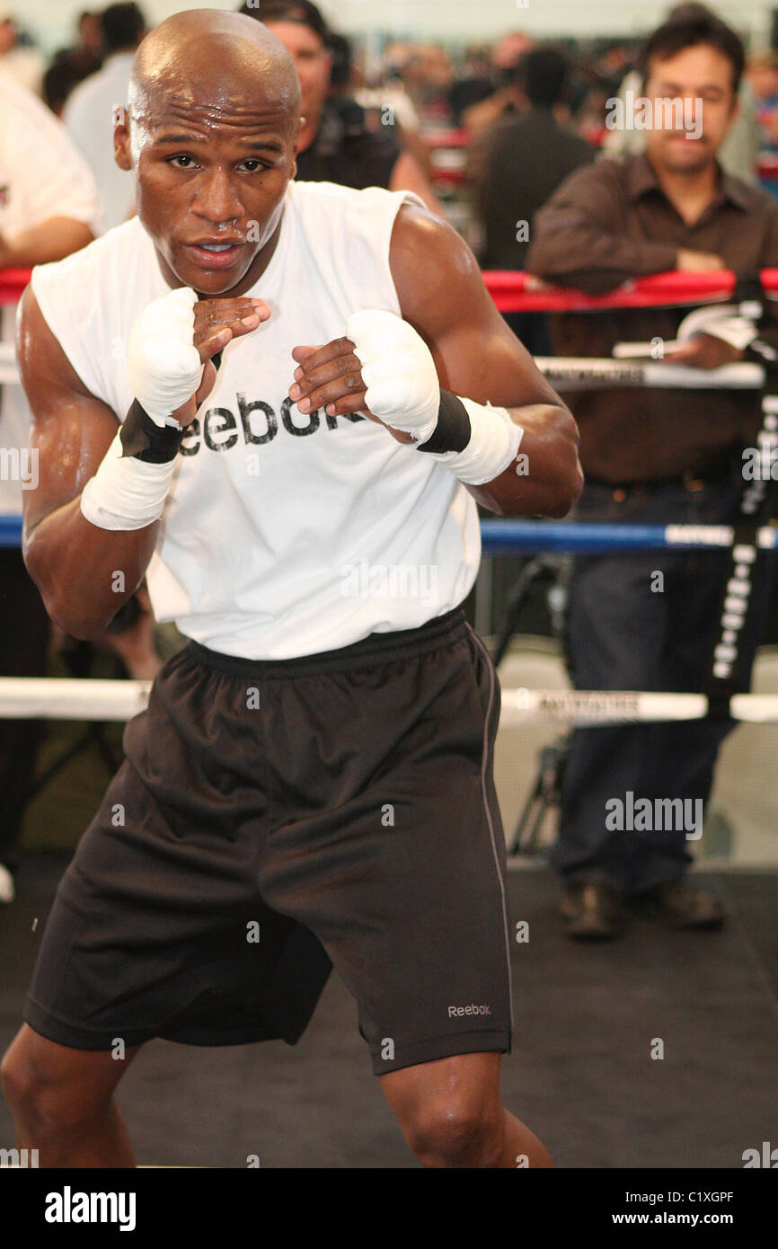 Boxer Floyd Mayweather Jr.works out as he trains to face Juan Manuel ...