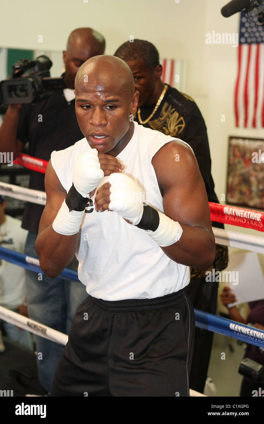 Boxer Floyd Mayweather Jr.works out as he trains to face Juan Manuel ...