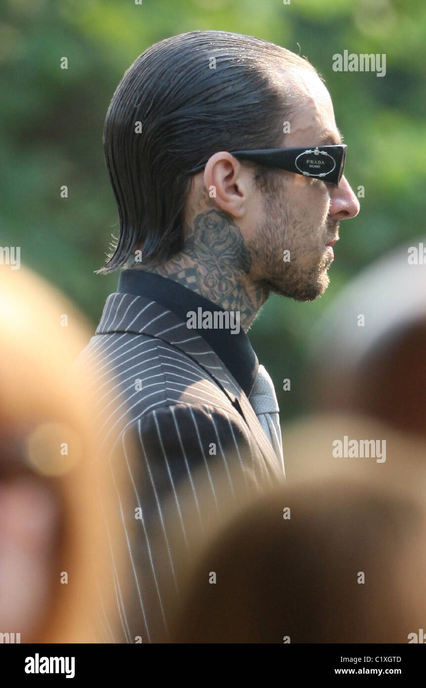 Musician Travis Barker, gather at the funeral of DJ AM aka Adam ...