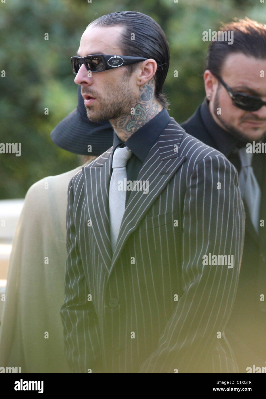 Musician Travis Barker, gather at the funeral of DJ AM aka Adam ...