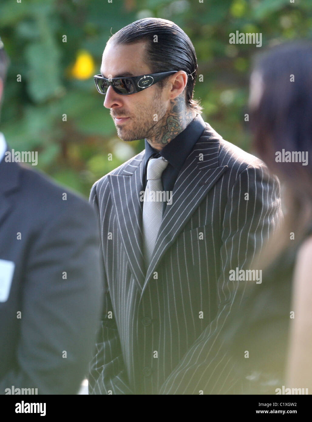 Musician Travis Barker, gather at the funeral of DJ AM aka Adam ...