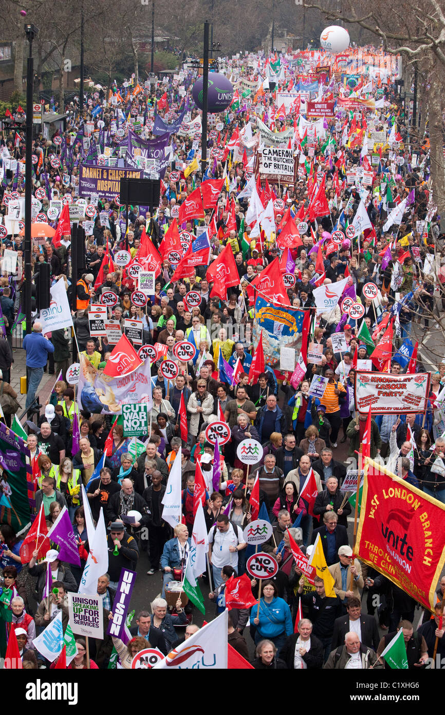 Anti-Cuts March in Central London, trade union protest Stock Photo - Alamy