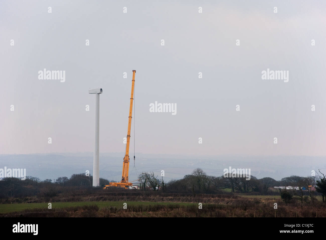A wind turbine being constructed at Higher Darracott, near Great ...