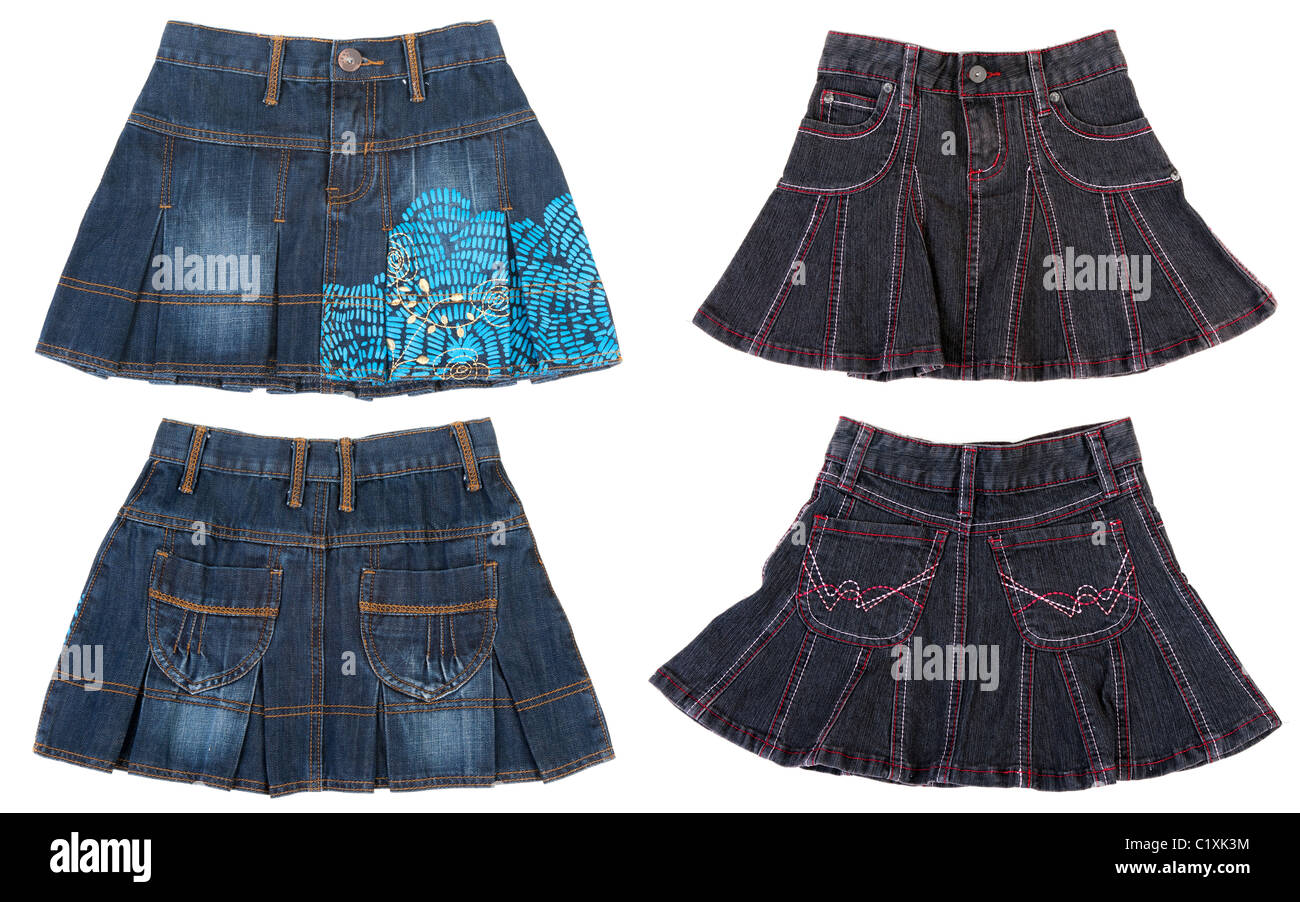 Collage from four feminine skirts on white background. Picture built ...