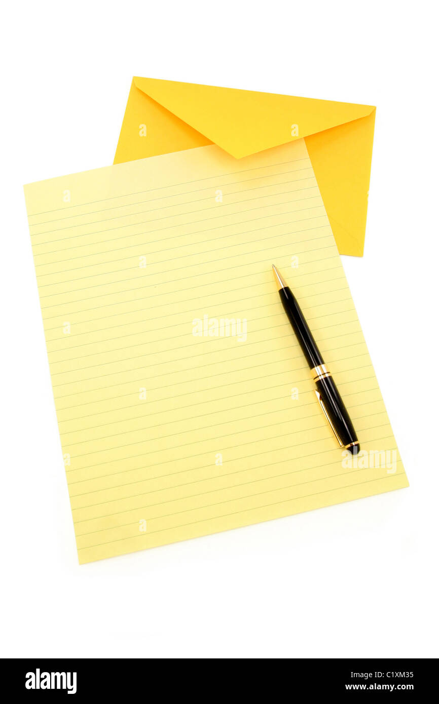 yellow letter paper and yellow envelope, communication concept Stock ...
