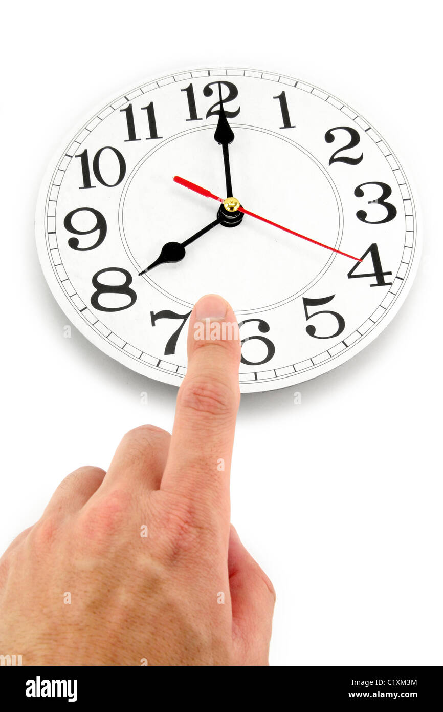 hand and clock with white background, concept of time control Stock ...