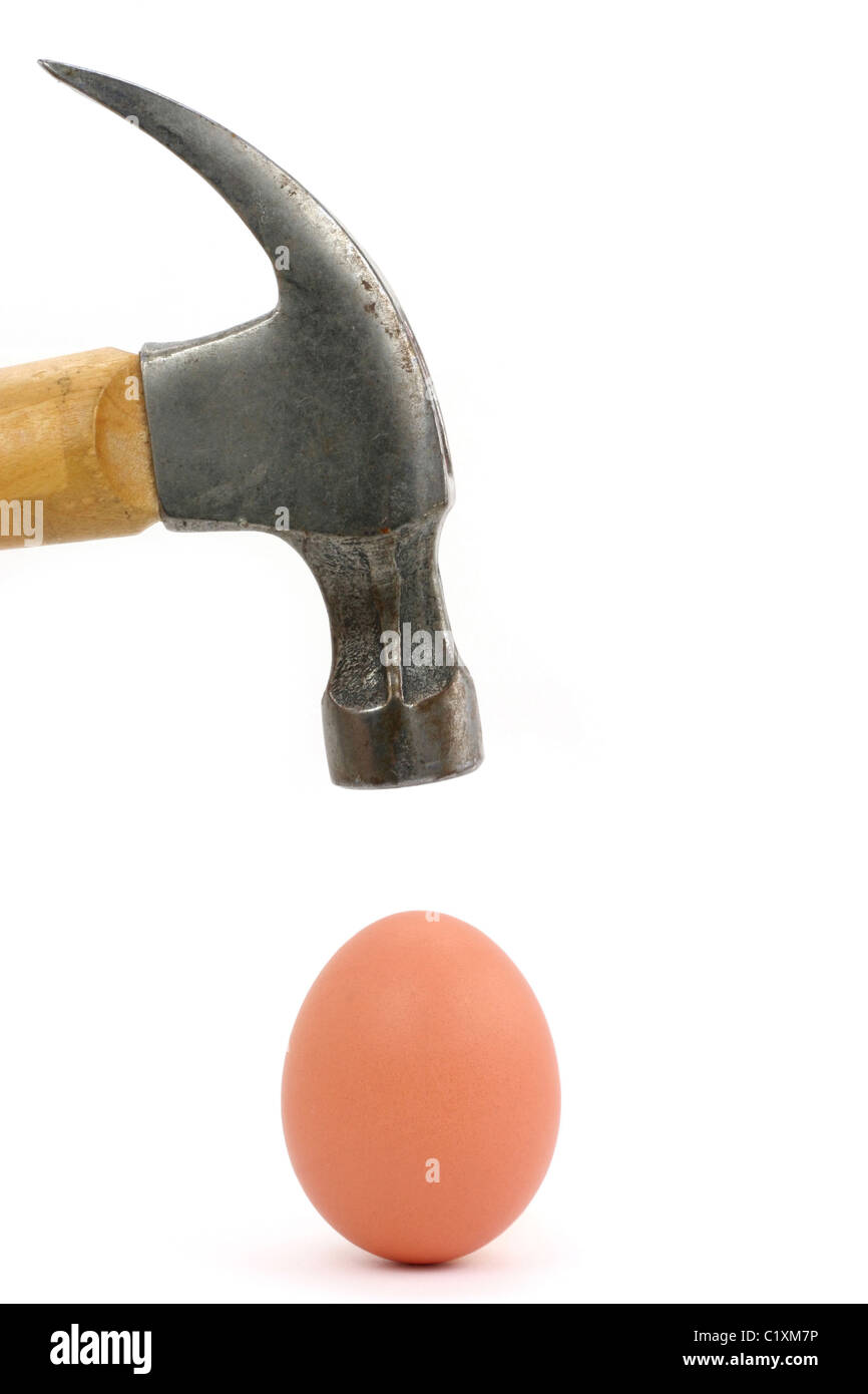 hammer and egg, concept of power Stock Photo - Alamy
