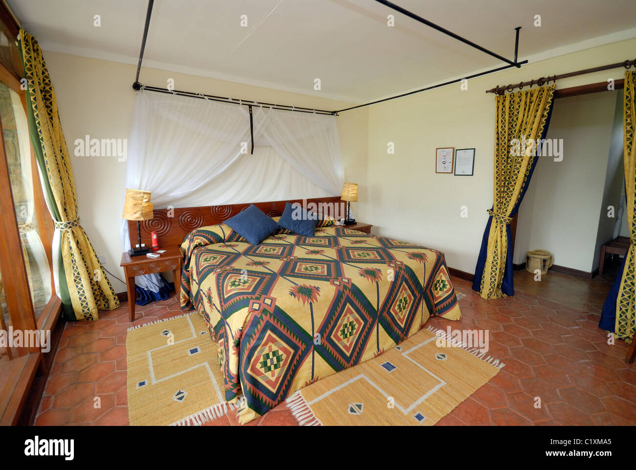 interior shot of sleeping room in Keekorok Lodge, Masai Mara, Kenya ...