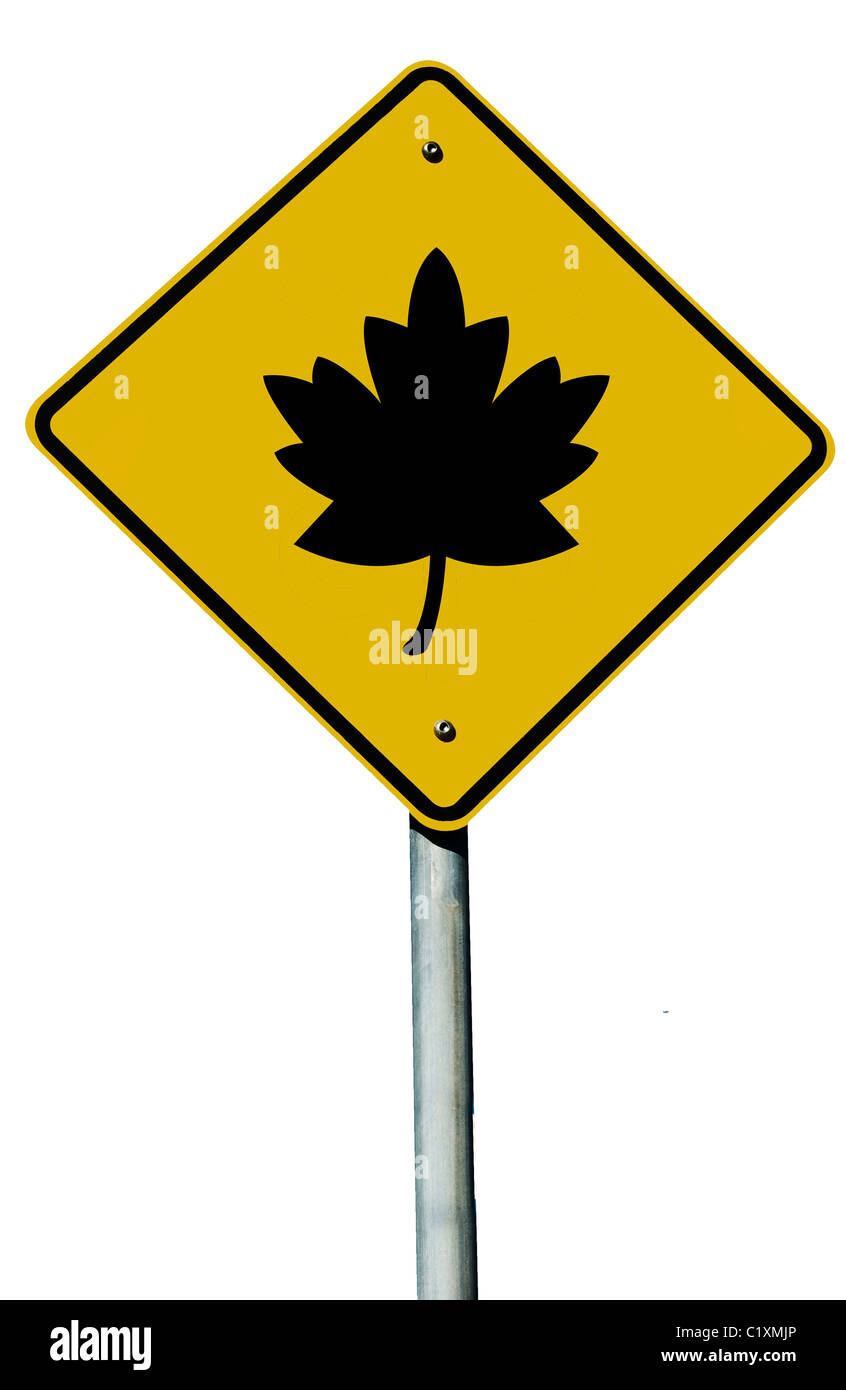 A leaf sign isolated on a plain white background Stock Photo - Alamy