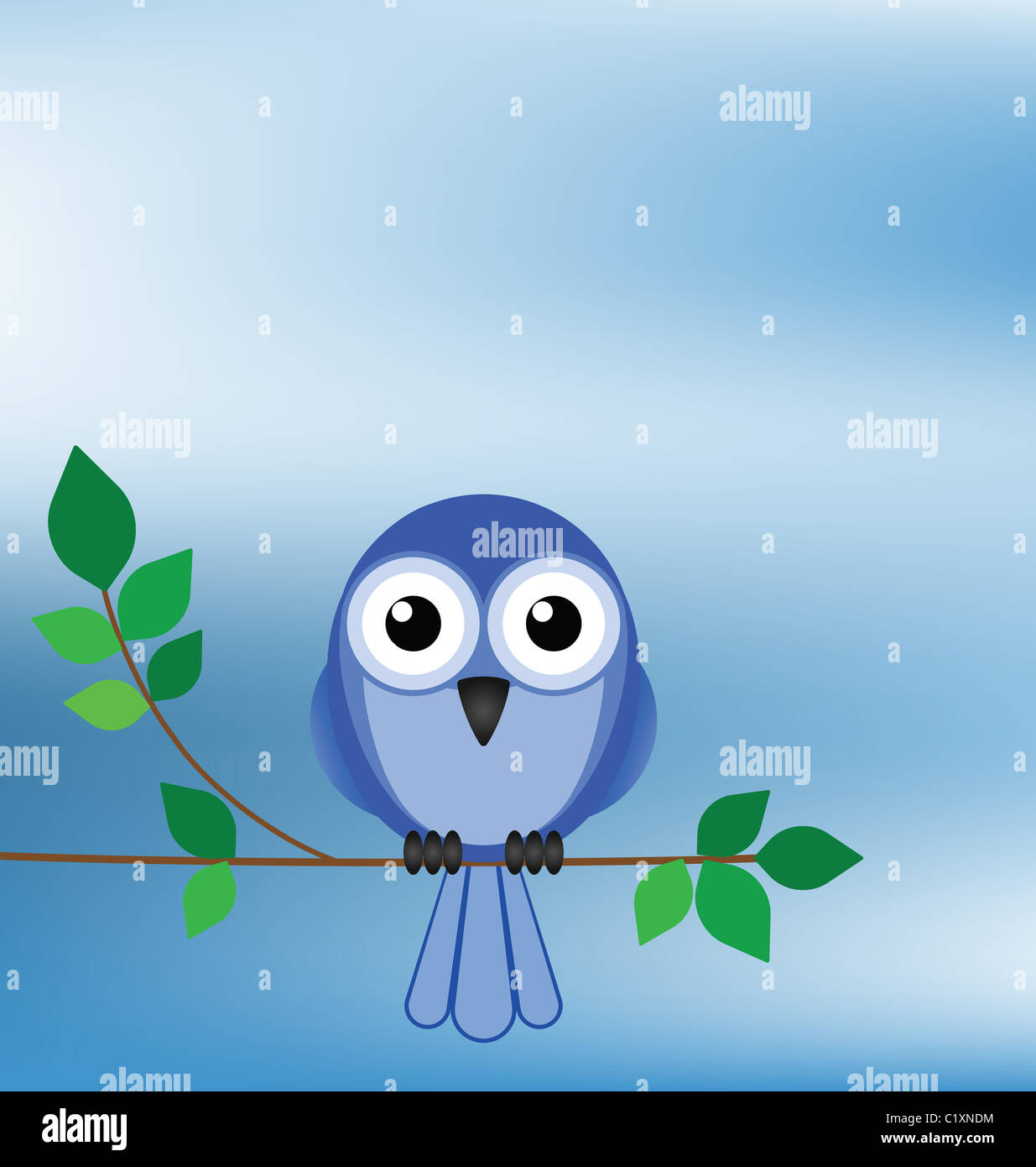 Bird sat on a tree branch against a blue sky Stock Photo - Alamy