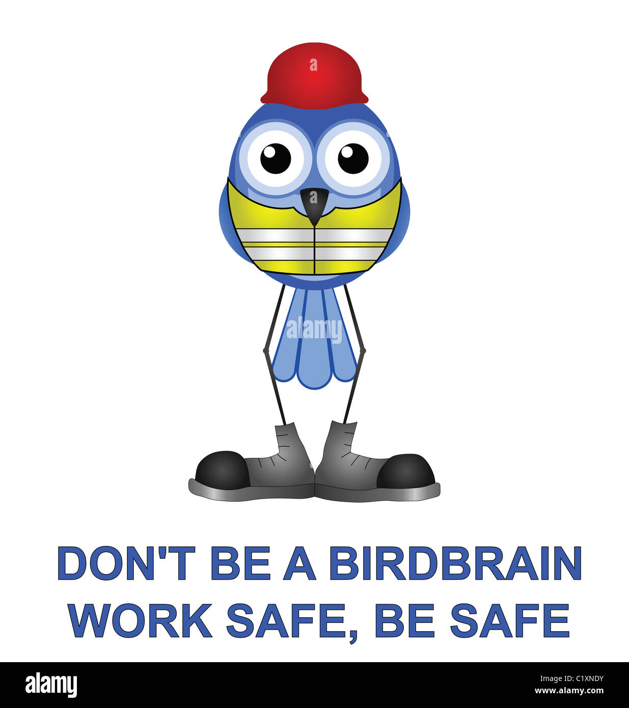 Bird with construction health and safety message Stock Photo - Alamy