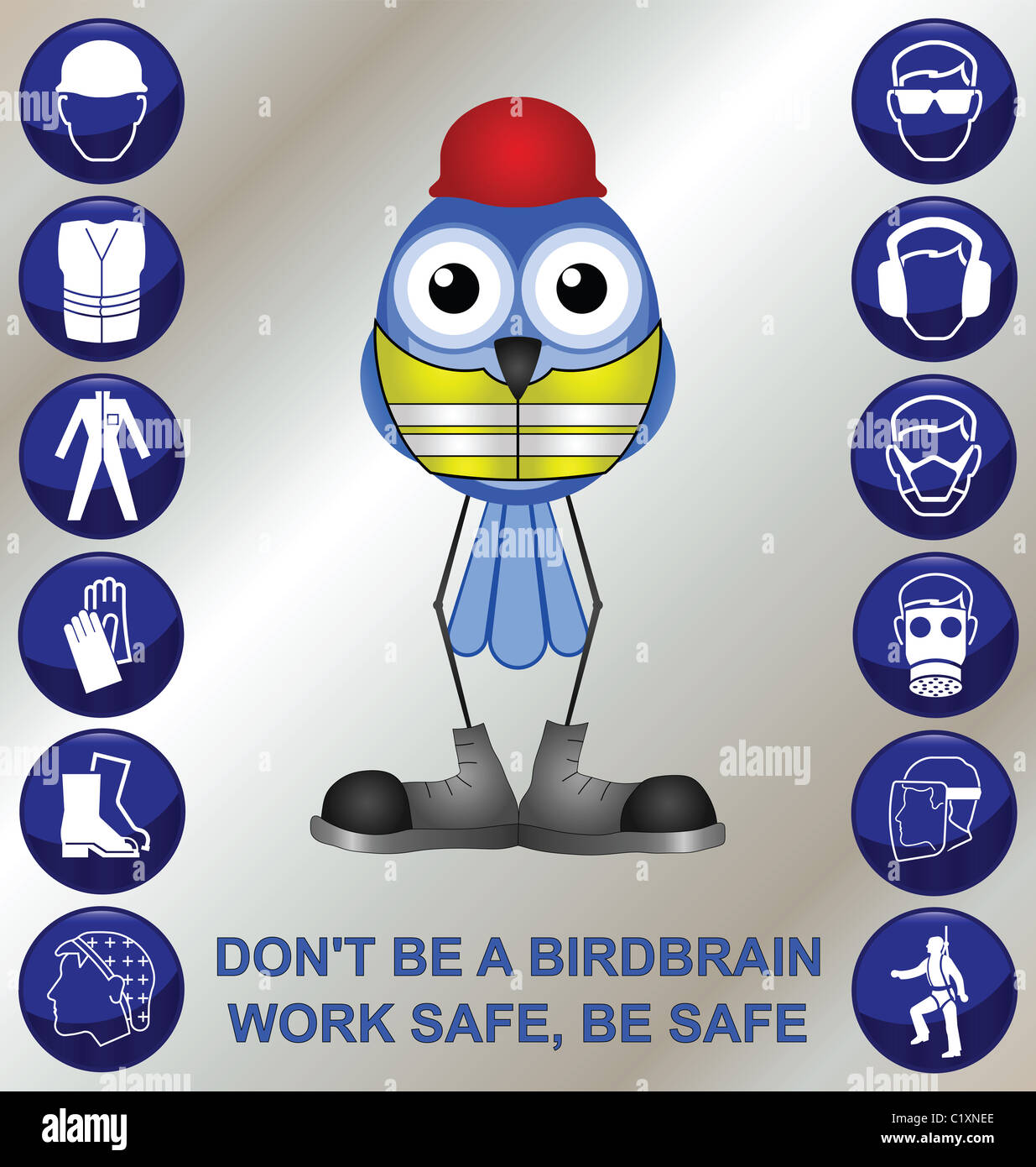 Bird with construction health and safety message Stock Photo - Alamy