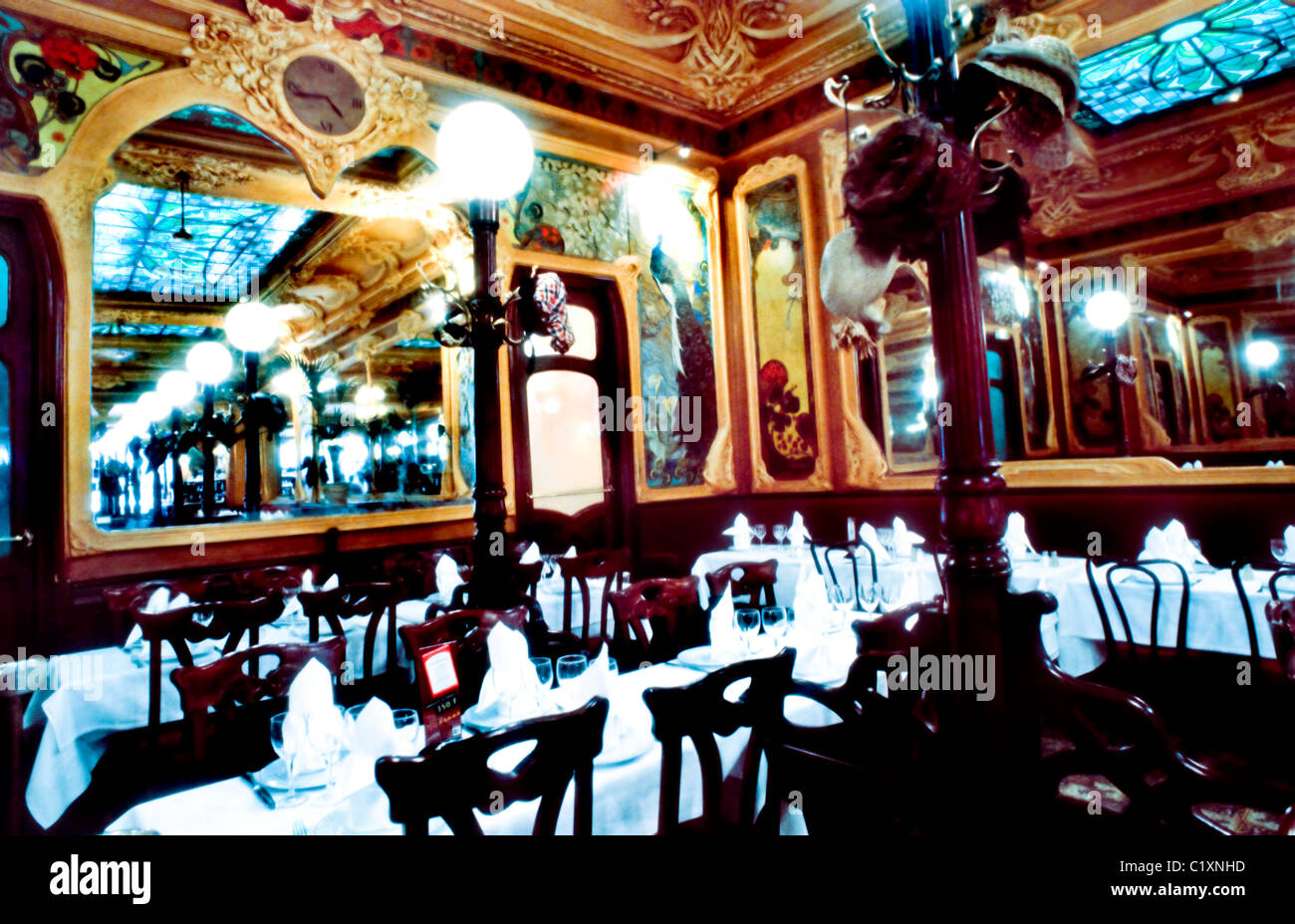 France, Paris, Wide Angle View, Traditional French Restaurant Brasserie ...